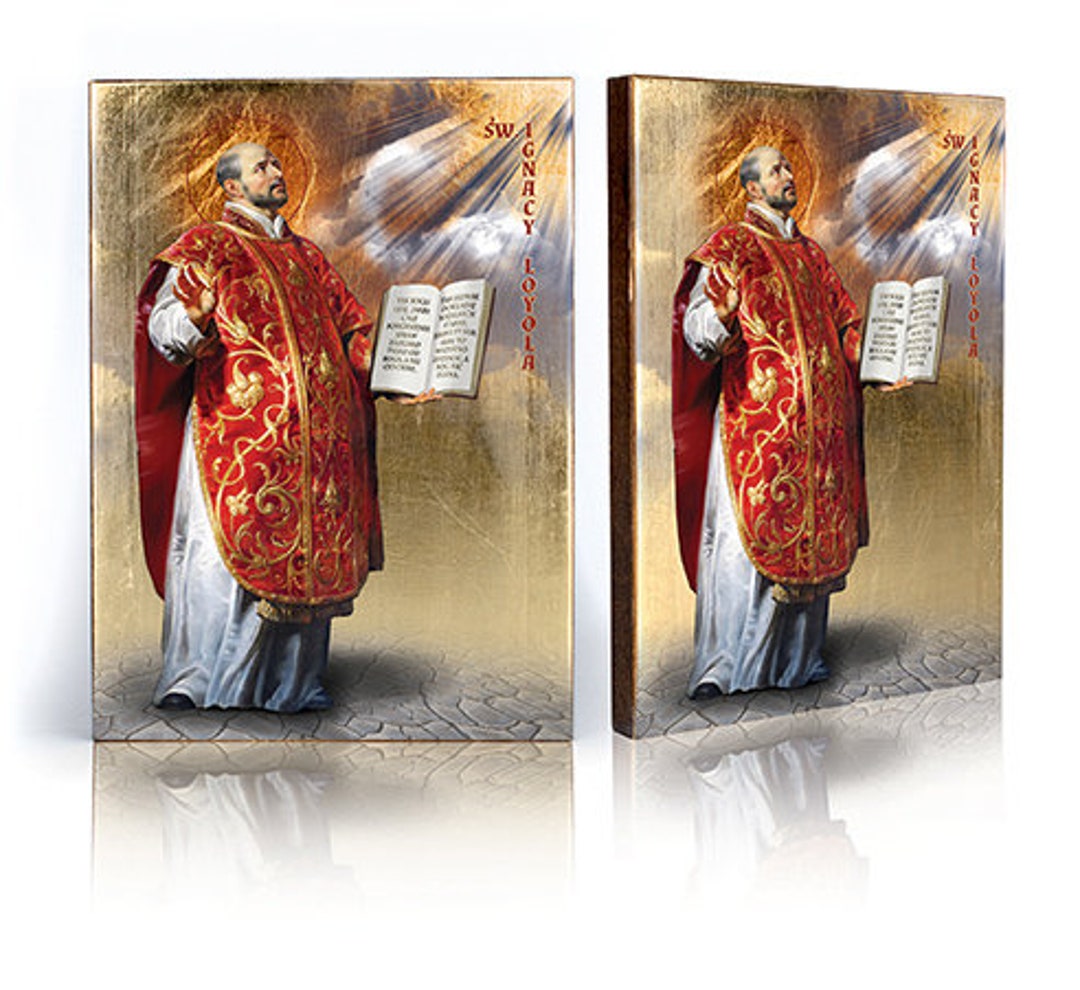 Handmade Saint Ignatius Loyola Icon: Wooden Catholic Wall Decor, Gold ...