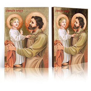 Icon of Saint Joseph With Jesus Child, Handmade Icon, Wooden Icon, St ...