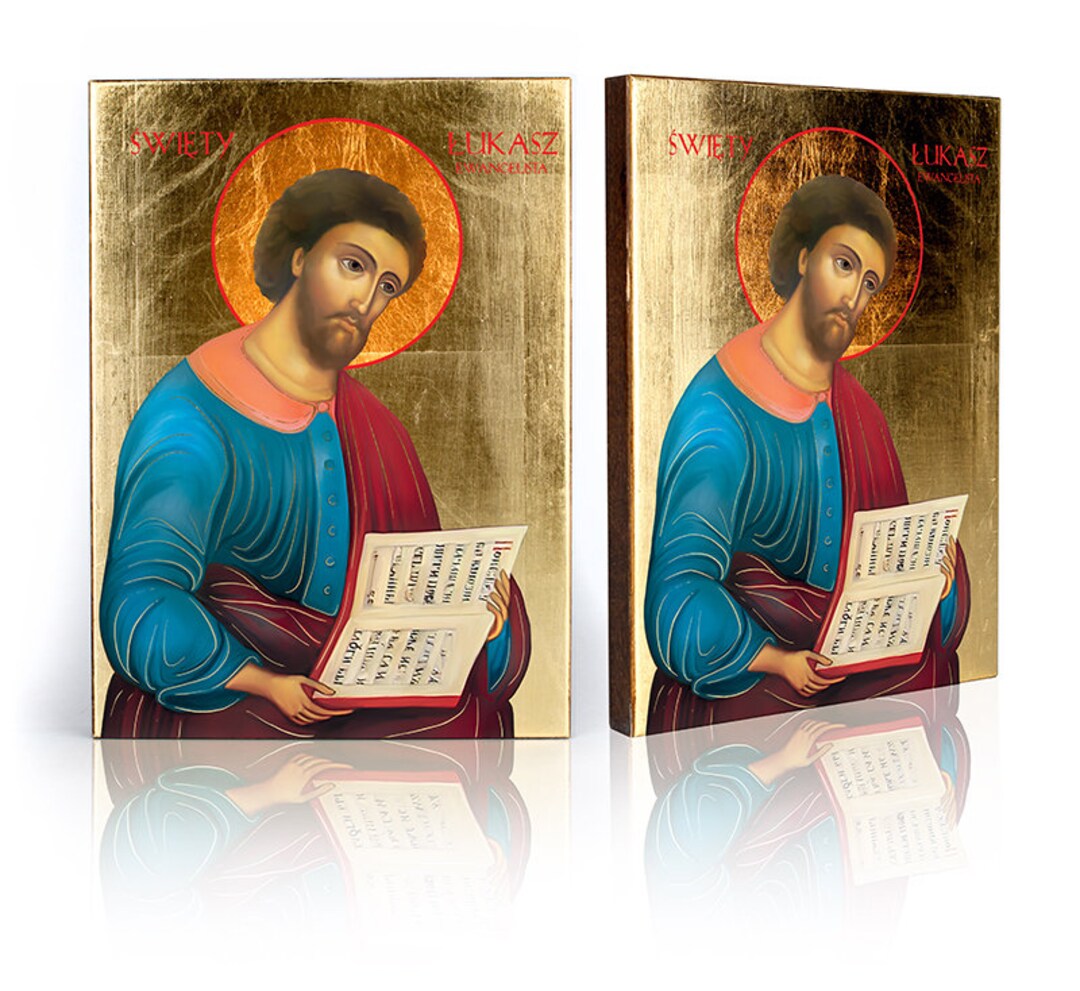 SAINT LUKE the EVANGELIST Icon: Handmade Wooden Religious Art With Gold ...