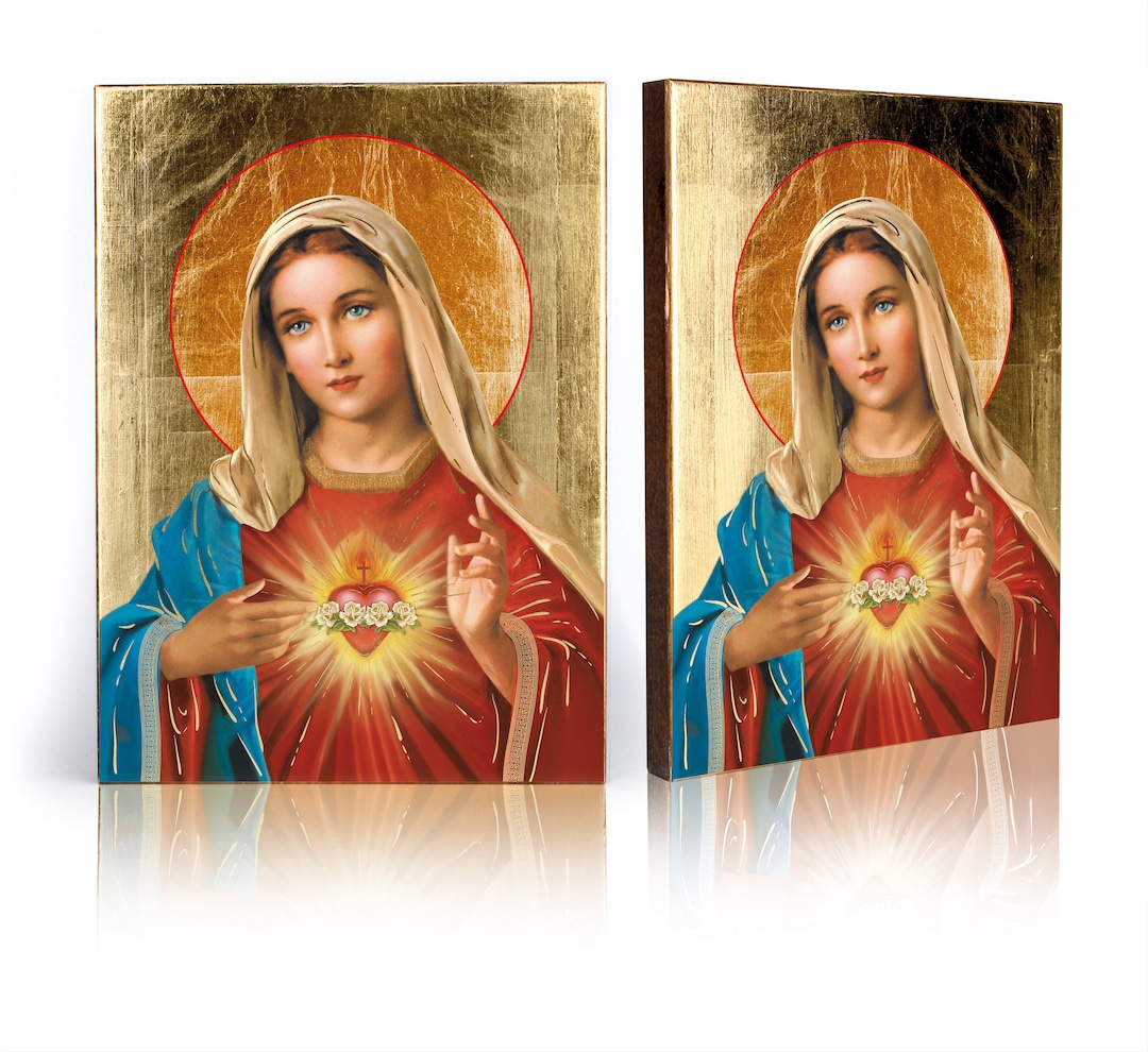 IMMACULATE HEART of MARY Icon, Handmade Wooden Catholic Wall Decor ...