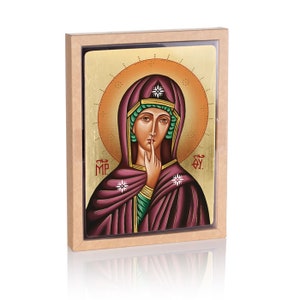 Handmade Our Lady of Silence Icon: Religious Art, Golden Leaves ...