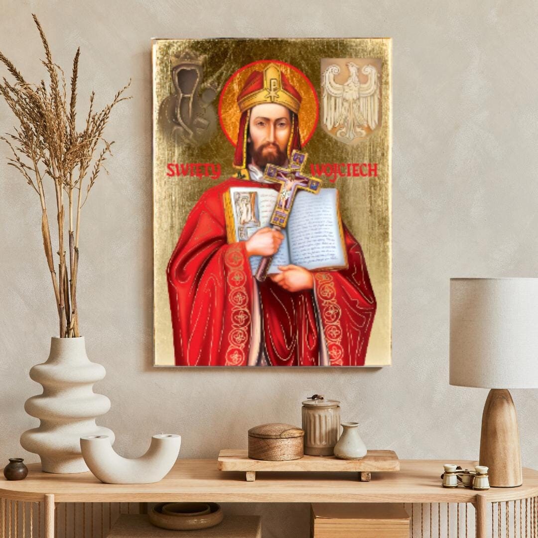 Icon of Saint Adalbert of Prague, Handmade Icon, Wooden Icon, Natural ...