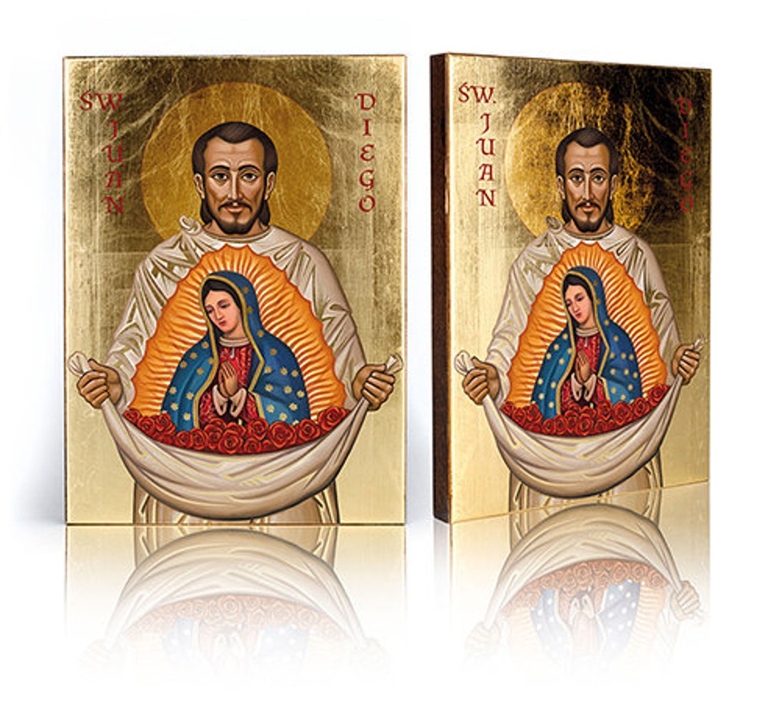 Handmade Saint Juan Diego Icon: Wooden Catholic Wall Decor, Golden ...