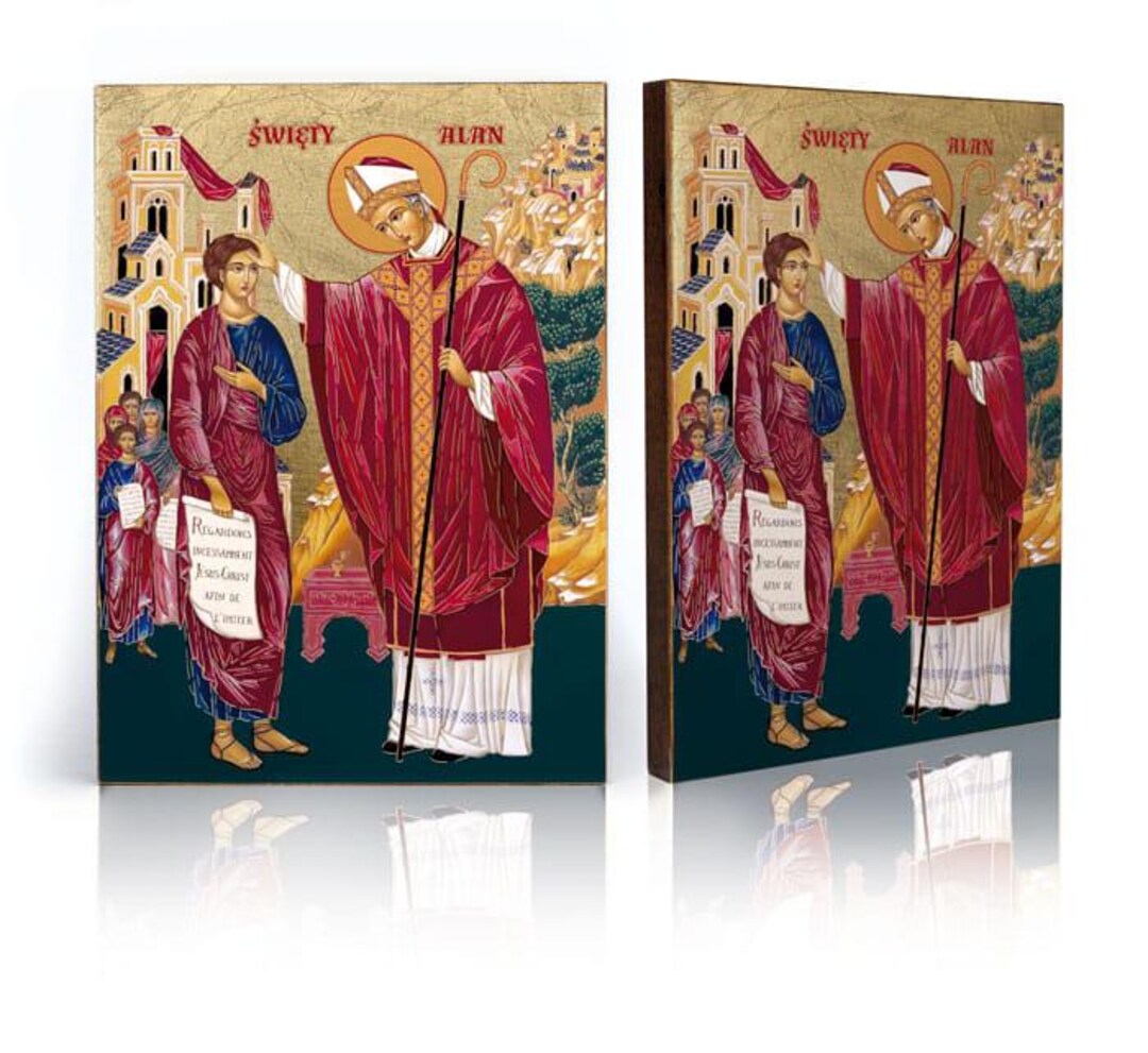 ALANUS DE RUPE Icon: Handmade Wooden Catholic Wall Decor, Gold Leaves ...