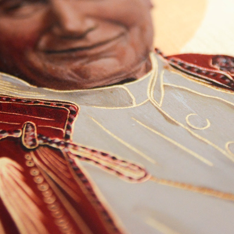 Saint JOHN PAUL II Icon: Handmade Wooden Religious Art With Gold Leaves ...