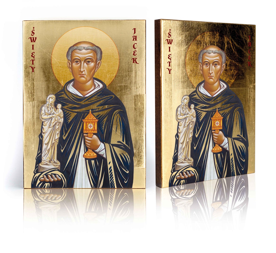 Saint Hyacinth of Poland Icon: Catholic Wall Decor, Gold Leaves ...