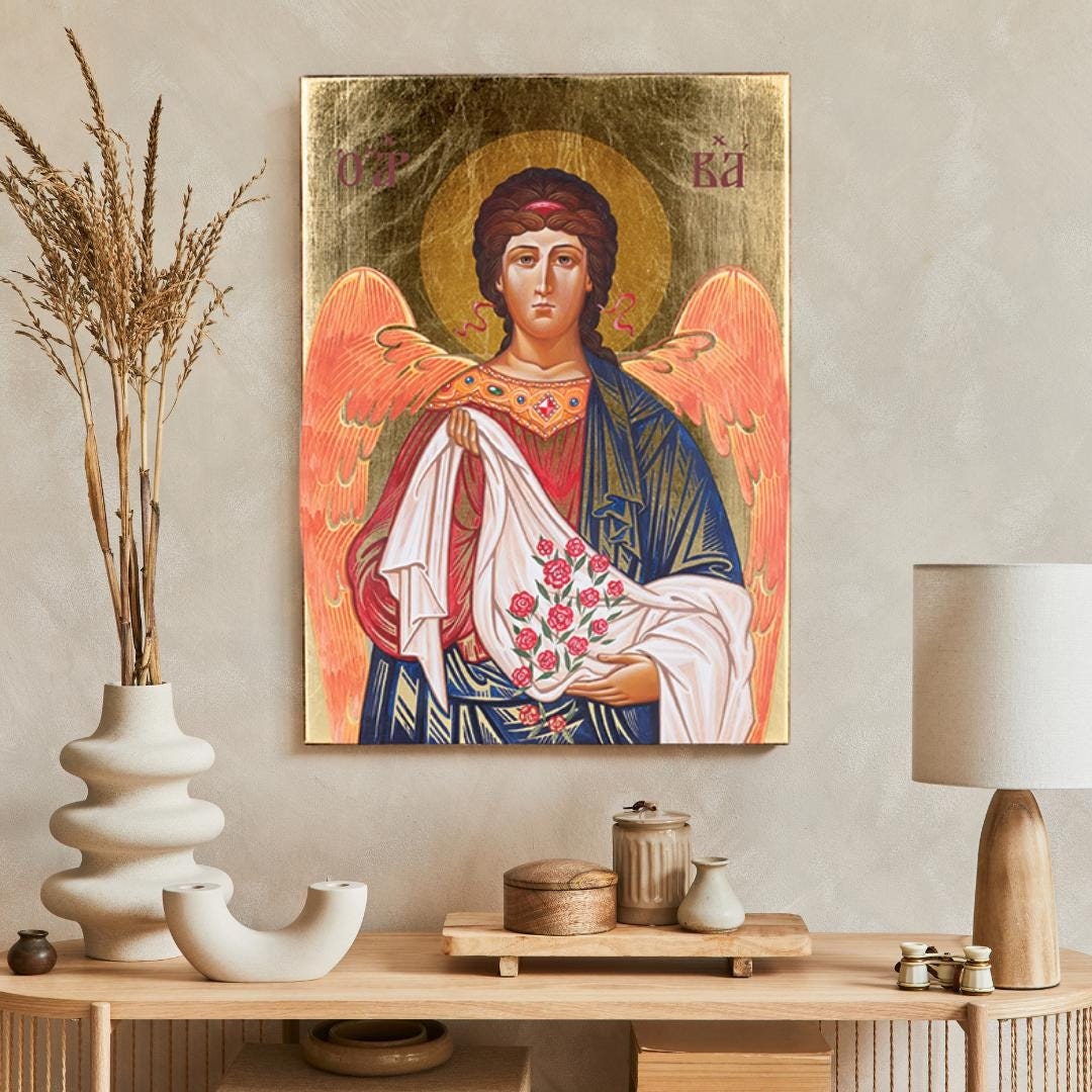 Icon of Archangel Barachiel, Angel of Blessings, Handmade Wooden Icon ...