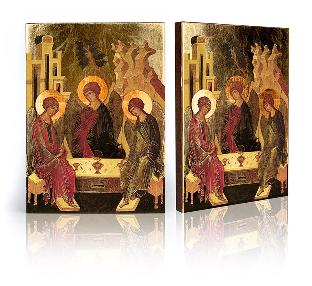 Handmade Holy Trinity Icon: Wooden Catholic Wall Decor, Gold Leaves ...