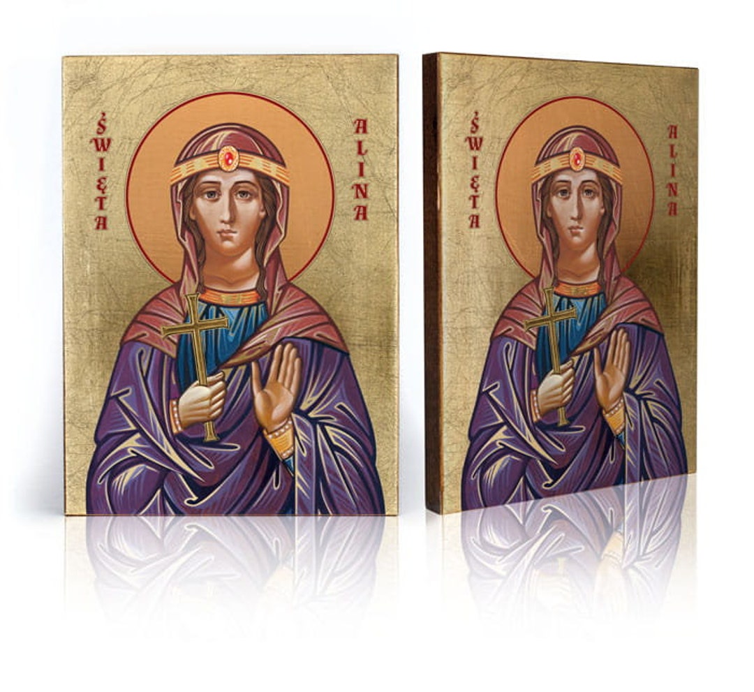 SAINT ALENA Icon: Handmade Catholic Wall Decor, Golden Leaves, Wooden ...
