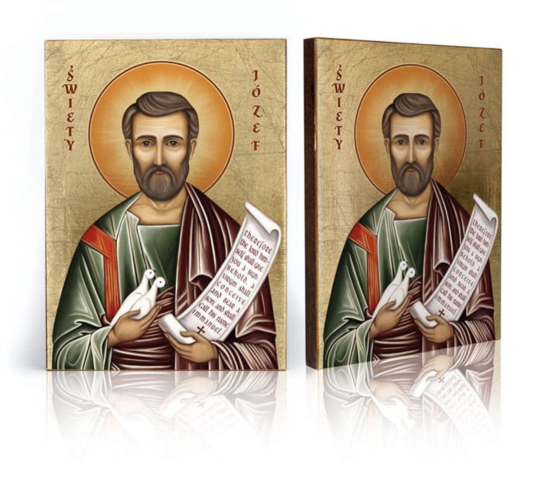 Handmade Saint Joseph Icon: Rcatholic Wall Decor, Golden Leaves, Wooden ...