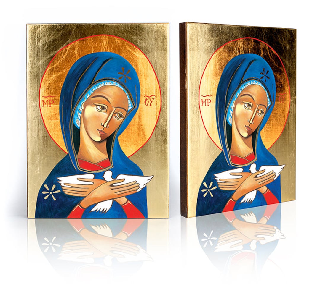 Icon of Holy Virgin With a Holy Spirit Handmade Icon Wooden - Etsy