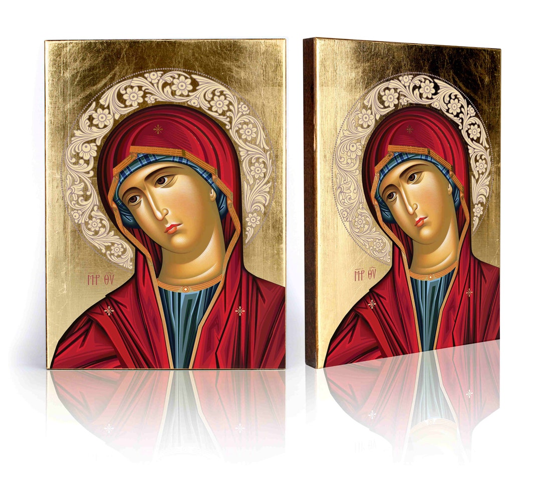 HOLY VIRGIN MARY Icon: Blessed Mother of God, Handmade Wooden Wall ...