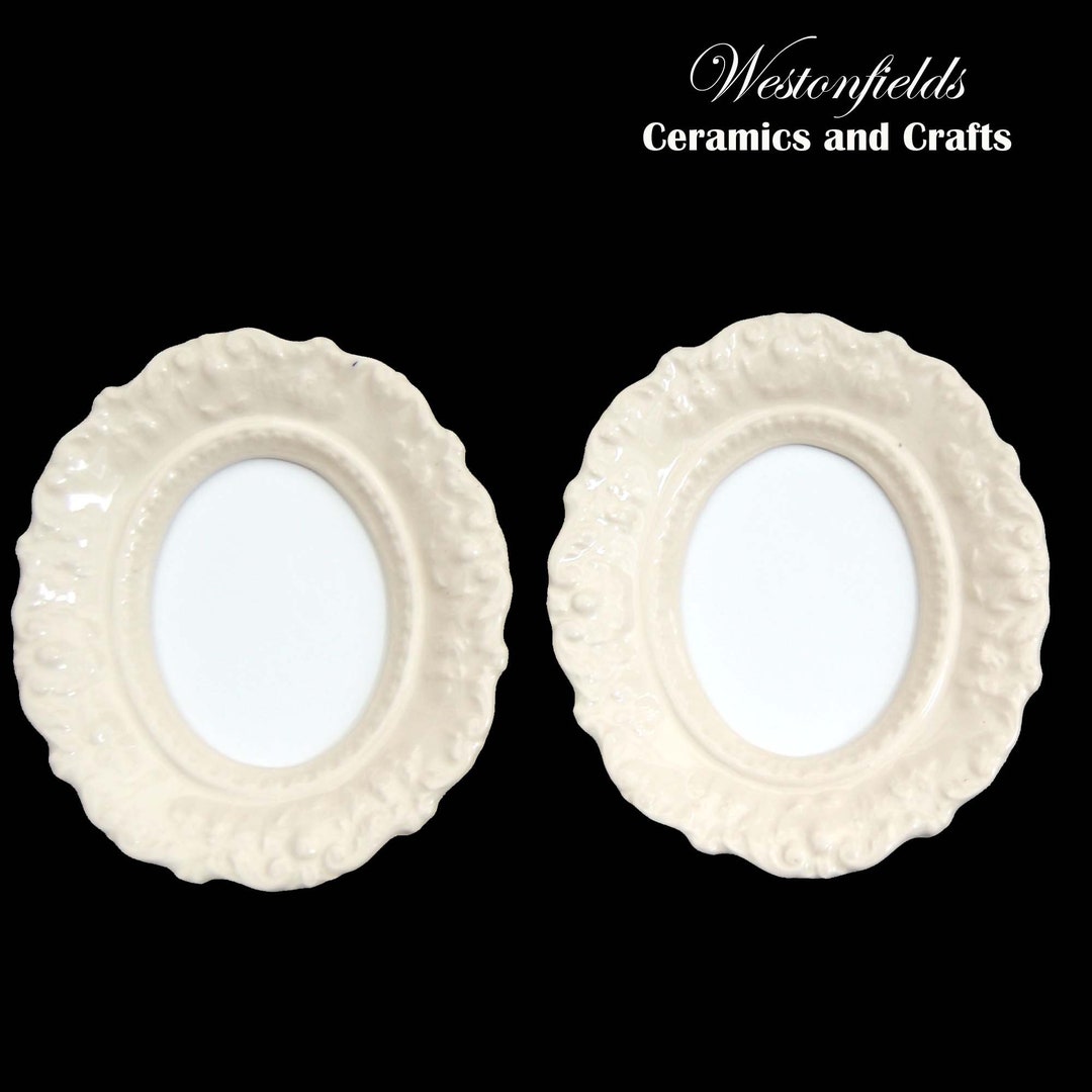 Ceramic Picture Photo Photograph Frames PAIR Oval Ornate White - Etsy
