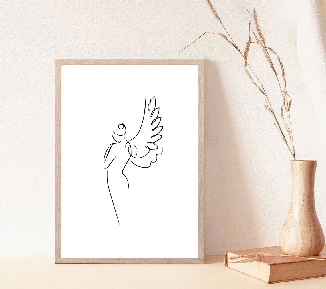 Minimalist Line Art Angel Line Drawing Modern Minimalist Wall Art Black ...