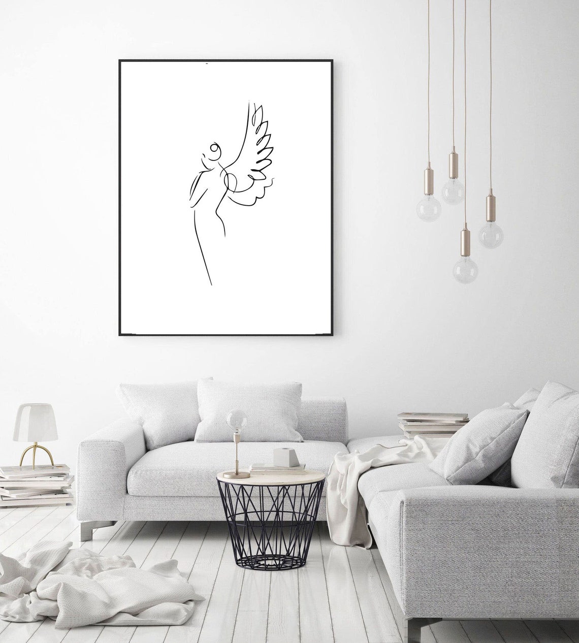 Minimalist Line Art Angel Line Drawing Modern Minimalist Wall Art Black ...