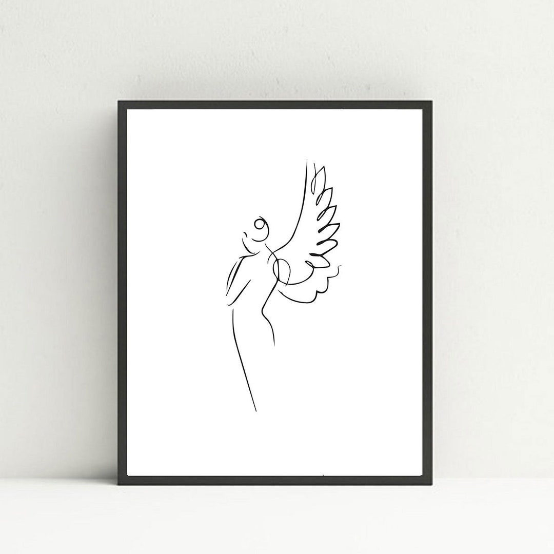 Minimalist Line Art Angel Line Drawing Modern Minimalist Wall Art Black ...