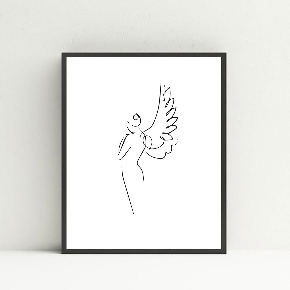 Minimalist Line Art Angel Line Drawing Modern Minimalist Wall Art Black ...