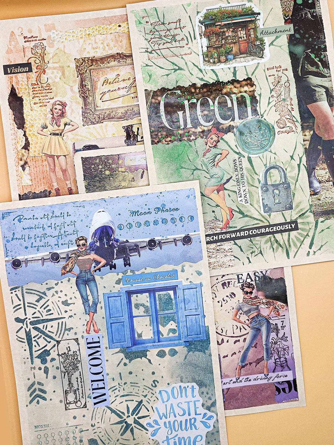 Original Vintage Collage Art Set – Feminine Mixed Media Paper Artwork ...