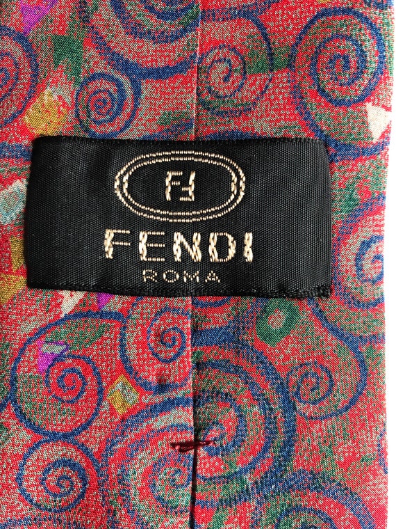 Fendi Roma red blue geometric 100% silk vintage tie - Gem