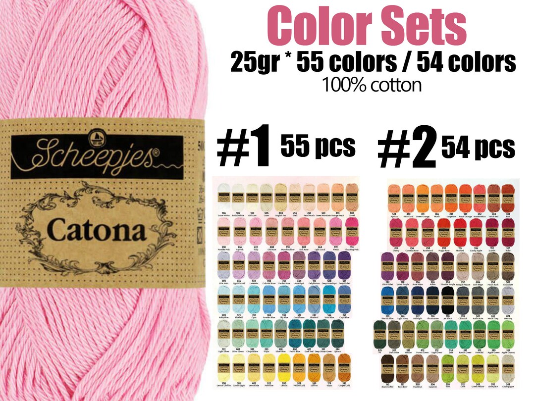 Catona Cotton Yarn Color Set of 25gr X 54 or 55 Colors - 100% ...