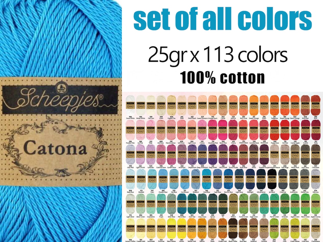 Cotton Yarn Scheepjes Catona Color Set of 25 Grams X 113 Colors 100% ...