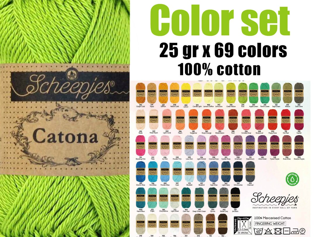 Cotton Yarn Scheepjes Catona Colour Set of 25 Grams X 69 Colors - 100% ...