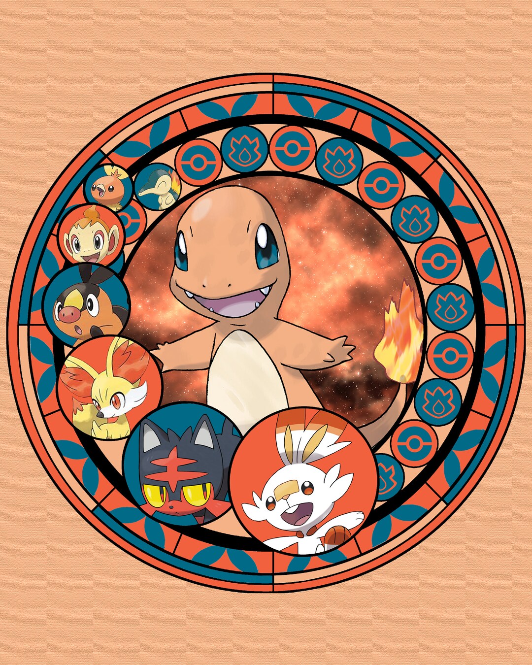 Fire Starters/ Charmander Stained Glass Prints - Etsy UK