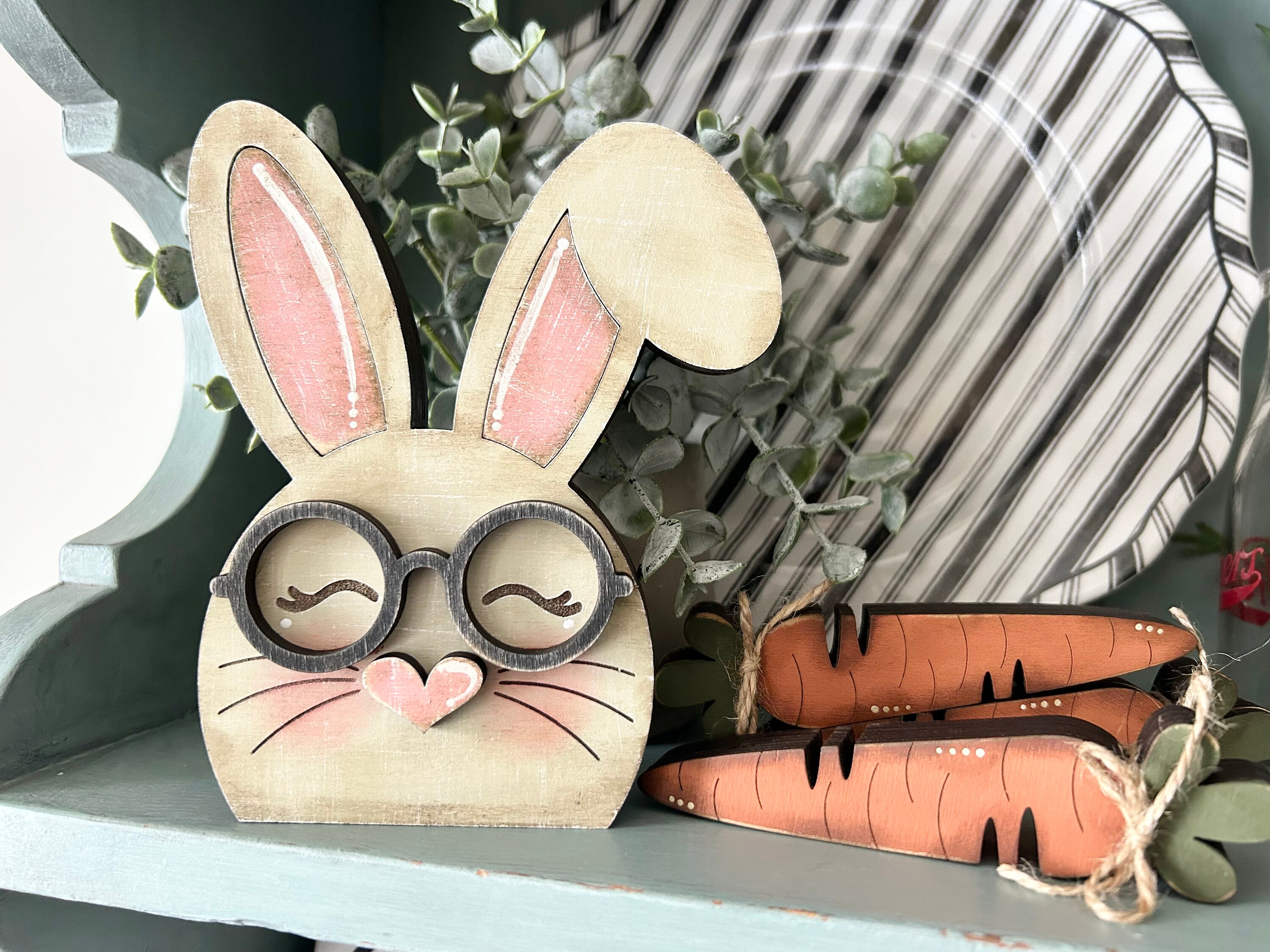 Wood Bunny With Glasses, Nerdy Bunny, Bunny Shelf Sitter, Easter Bunny ...