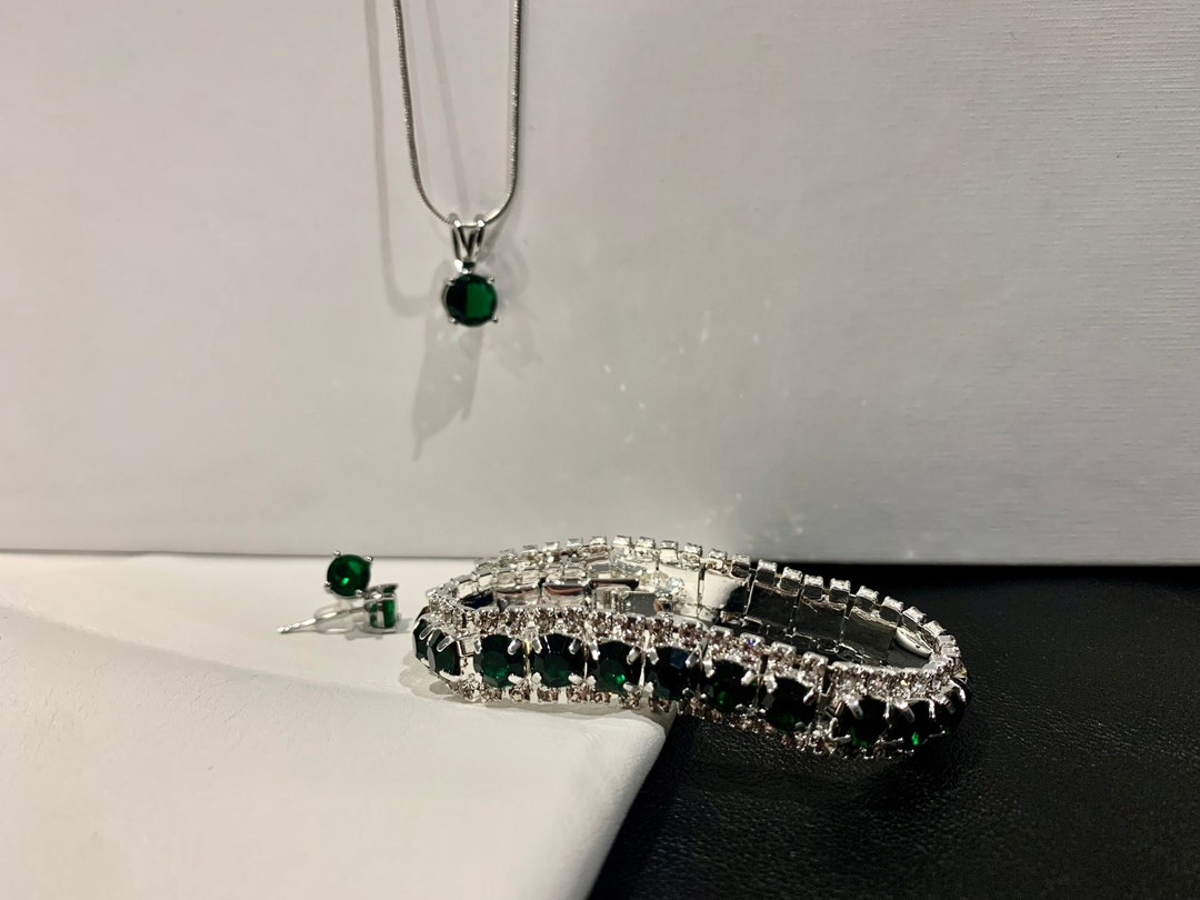 The Emer Jewellery Set - Emerald Green and Silver 3 Piece Set - Etsy