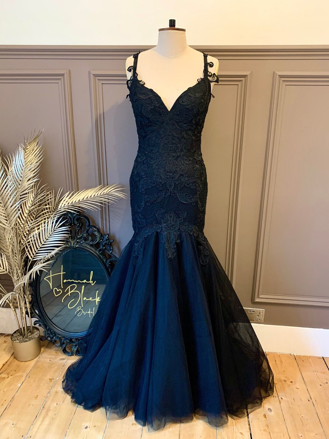 The Midnight Gown - Black Wedding Dress - Lace Gown With V Neck and ...