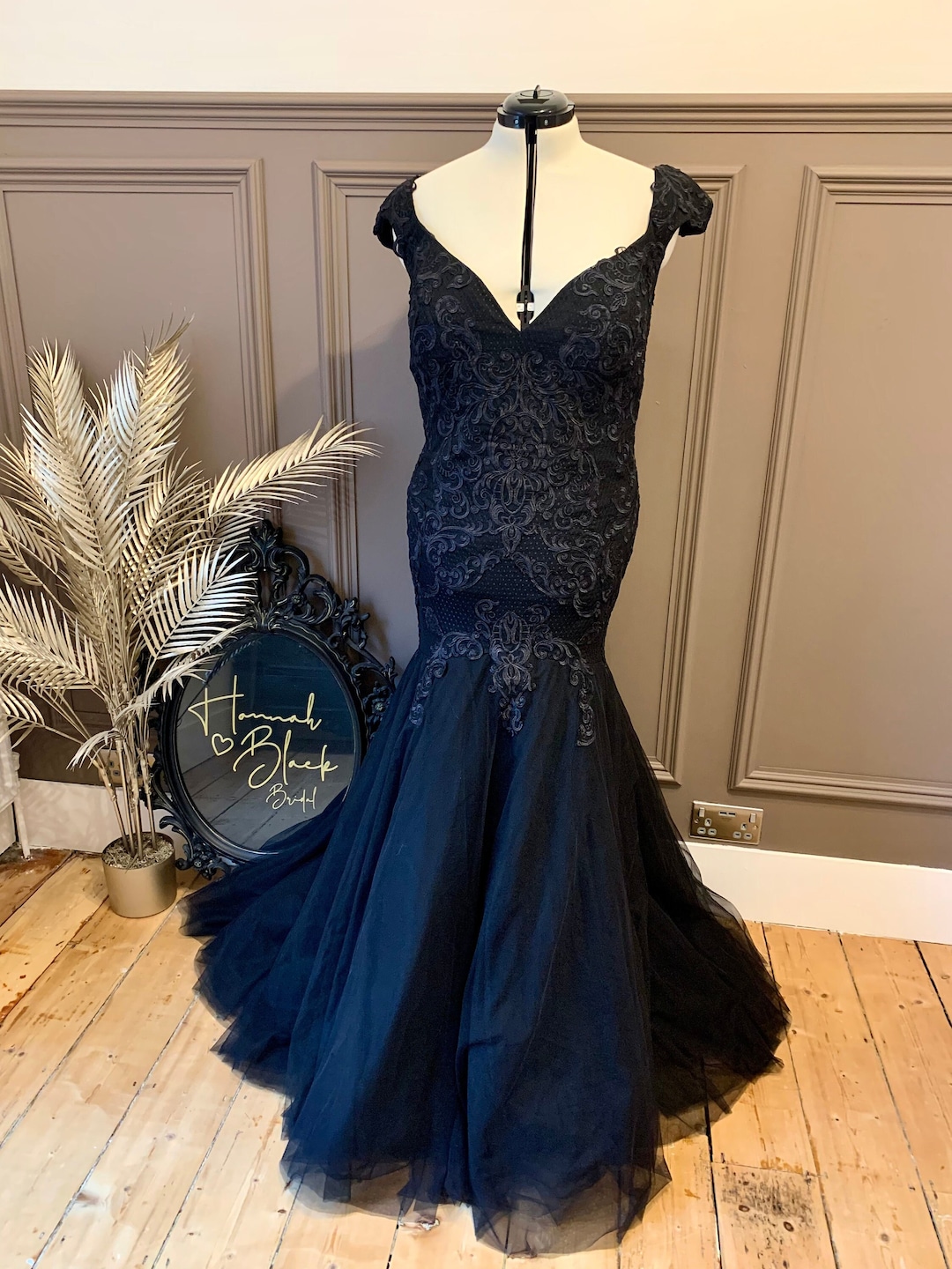 The Midnight Curve Gown - Black Wedding Dress - Lace Gown With V Neck ...