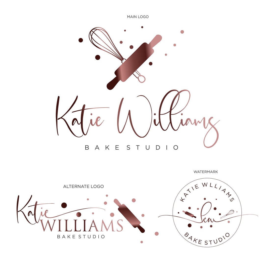 Premade Logo Design, Bakery Logo, Rose Gold Logo, Baker Logo, Feminine ...