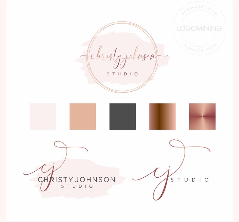 Watercolor Logo Design Rose Gold Logo Branding Kit | Etsy