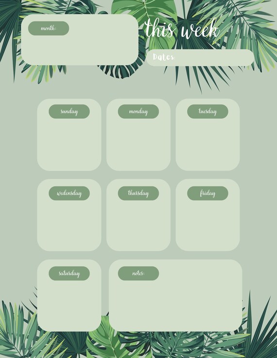 Printable Palm Leaf Weekly Planner - Etsy