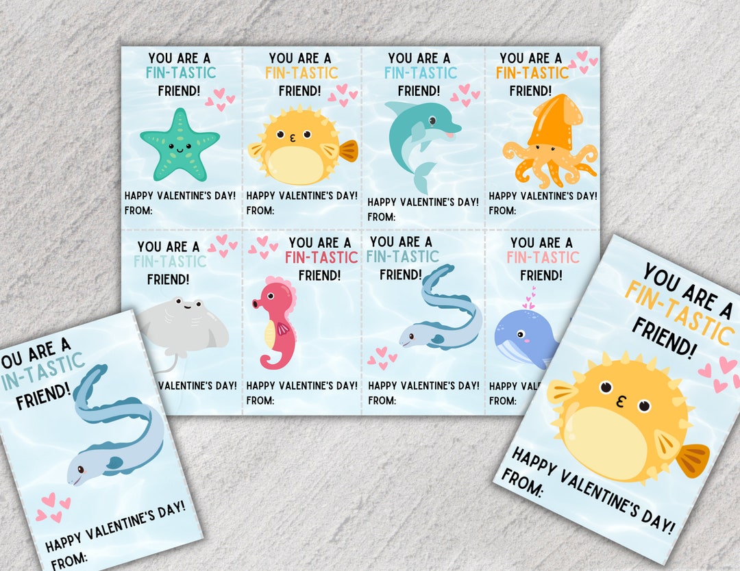 Sea Animal, Ocean, Fish, Valentine's Day Cards for Kids - Etsy