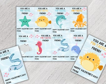 Sea Animal Valentine's Printable Cards for Kids. Cute, Star Fish, Jelly ...