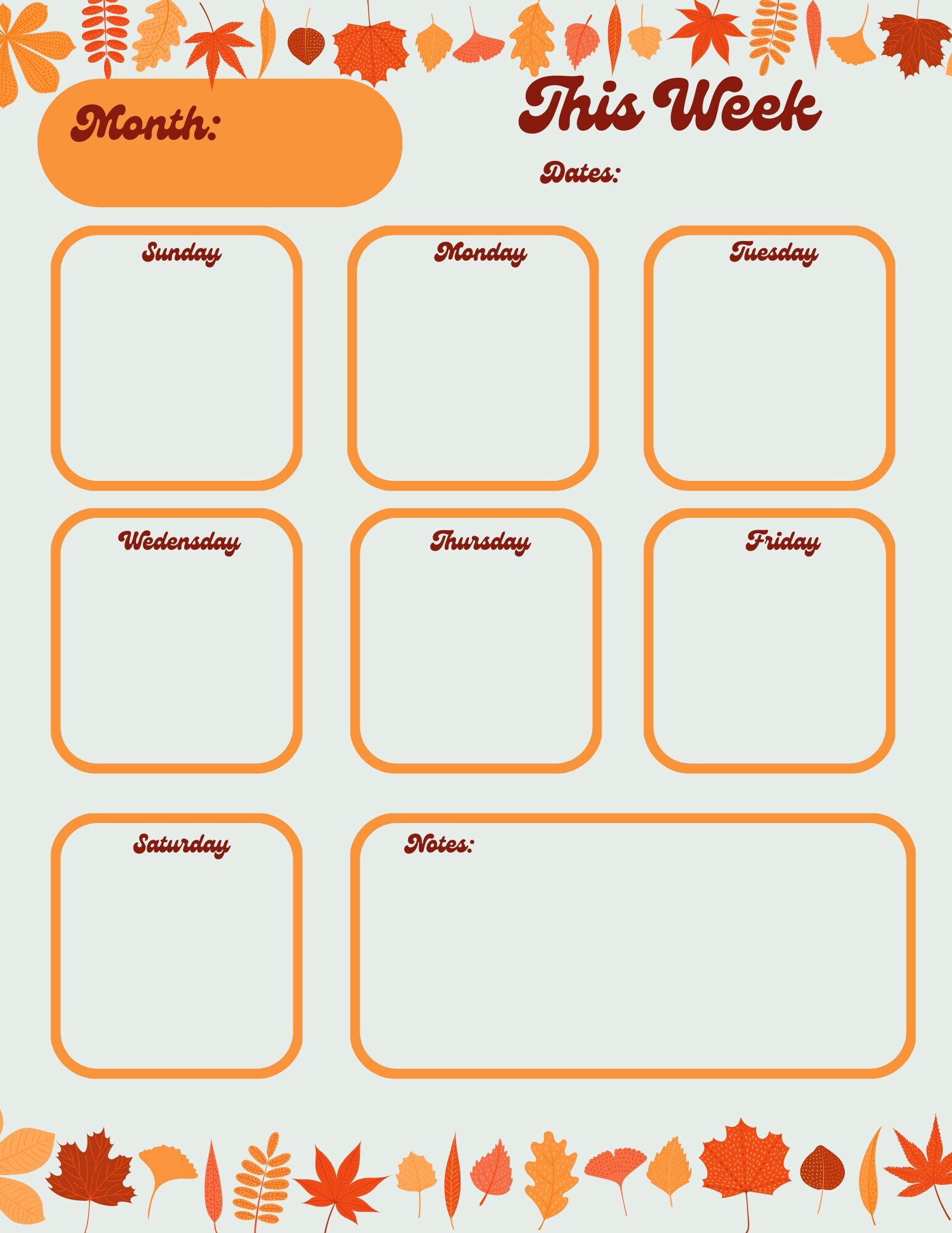 Printable Fall Theme Weekly Planner - Etsy