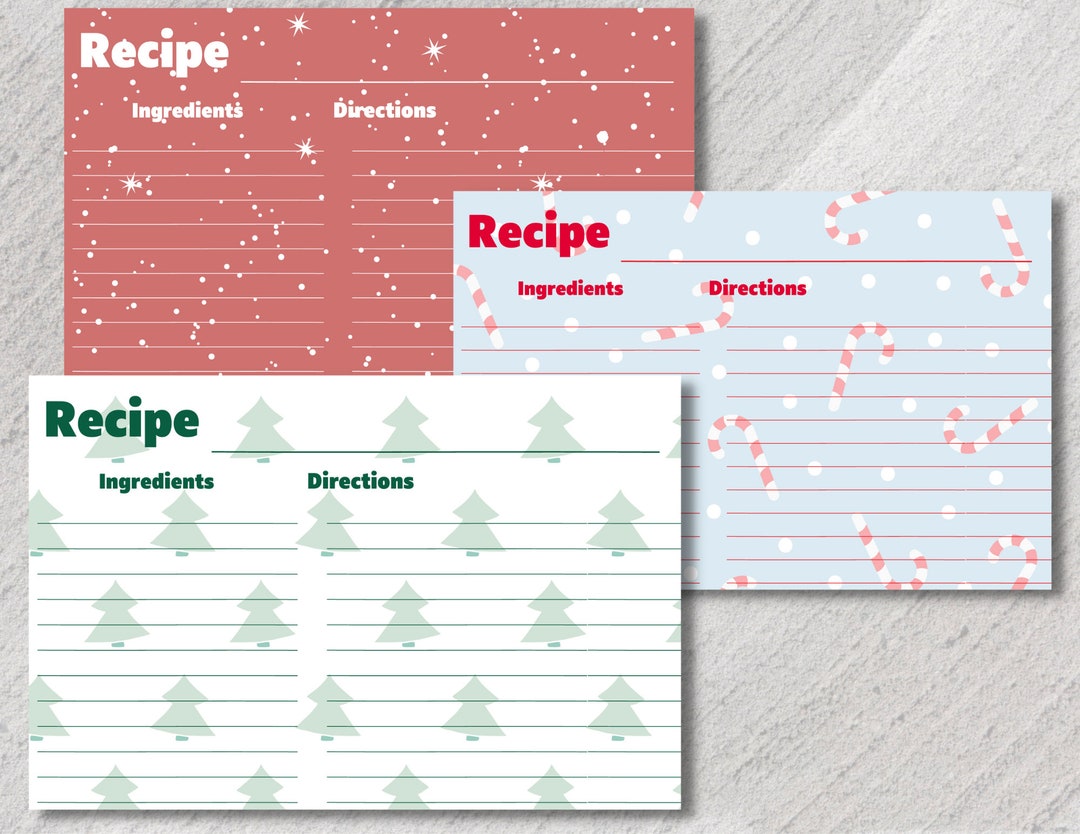 Printable Holiday Recipe Card Christmas Recipes, 3 Designs - Etsy