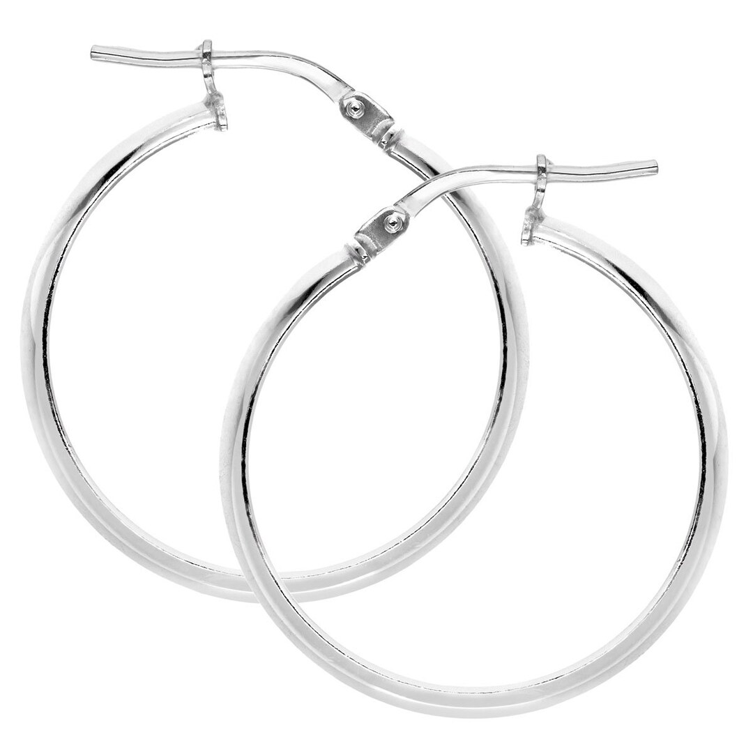 Sterling Silver Hoop Earrings D Shape 23x3mm Plain Hoop Earrings Gift ...