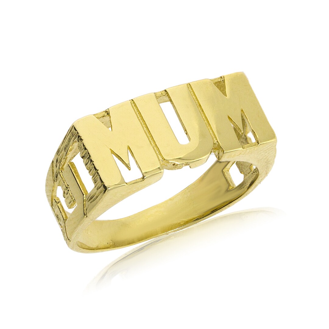 9CT Gold Mum Ring Mummy Mother Solid Curb Link Side Signet Band Gift ...