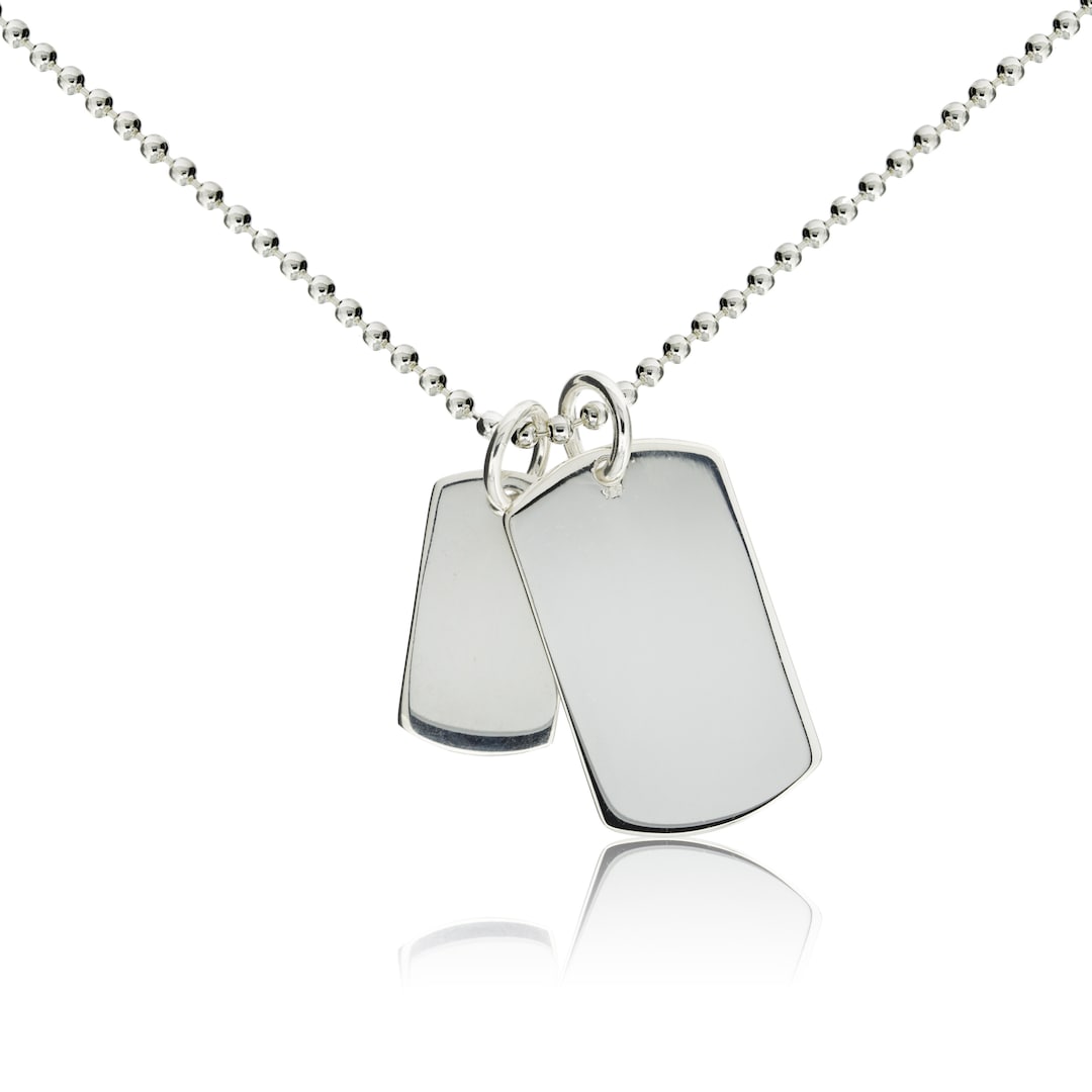 Sterling Silver Dog Tags Free Engraving 18 Bead Chain With Twin ...