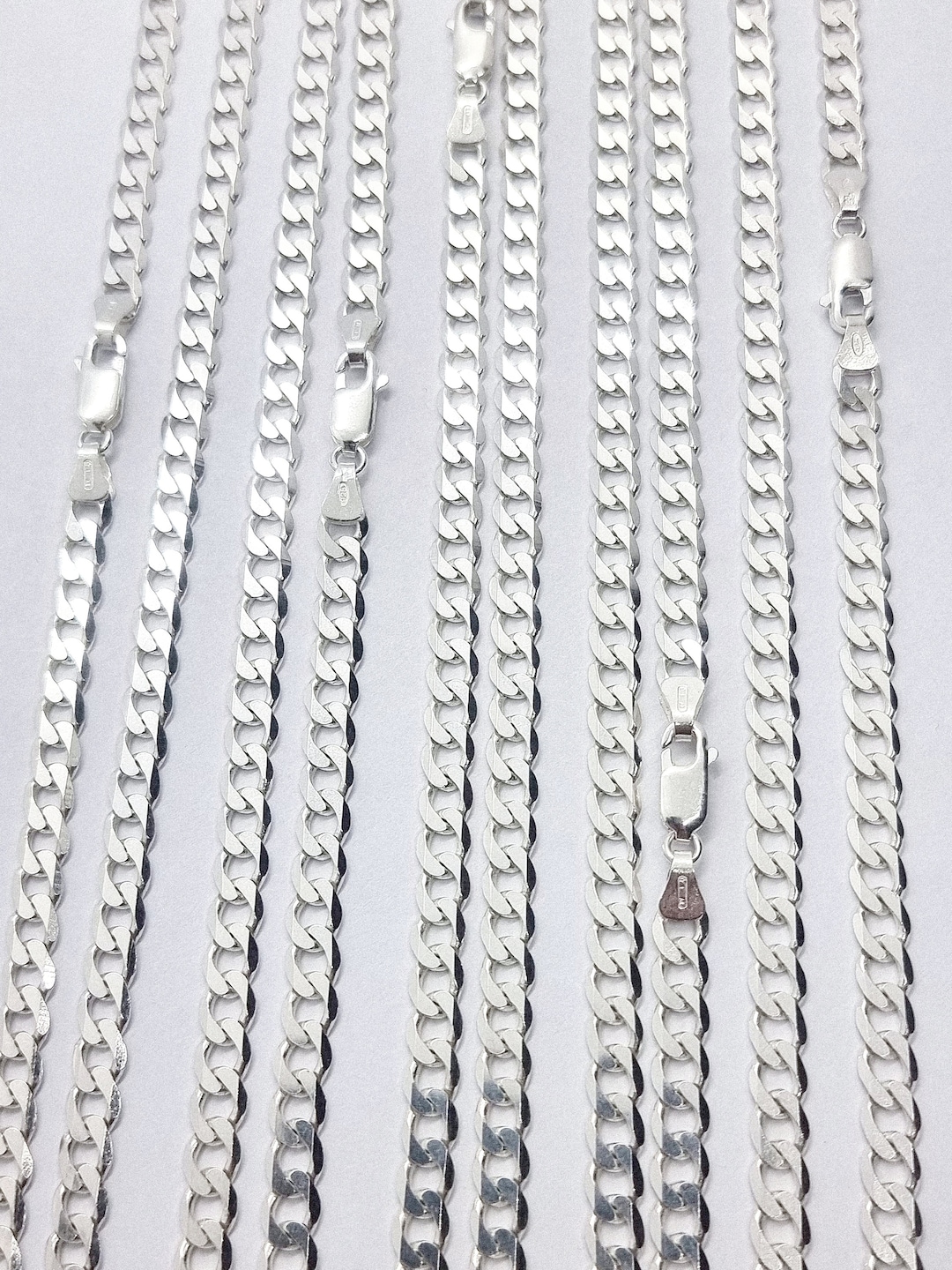 Sterling Silver Curb Chain 5.0mm 16 18 20 22 24 30 7 8 Flat Diamond Cut ...
