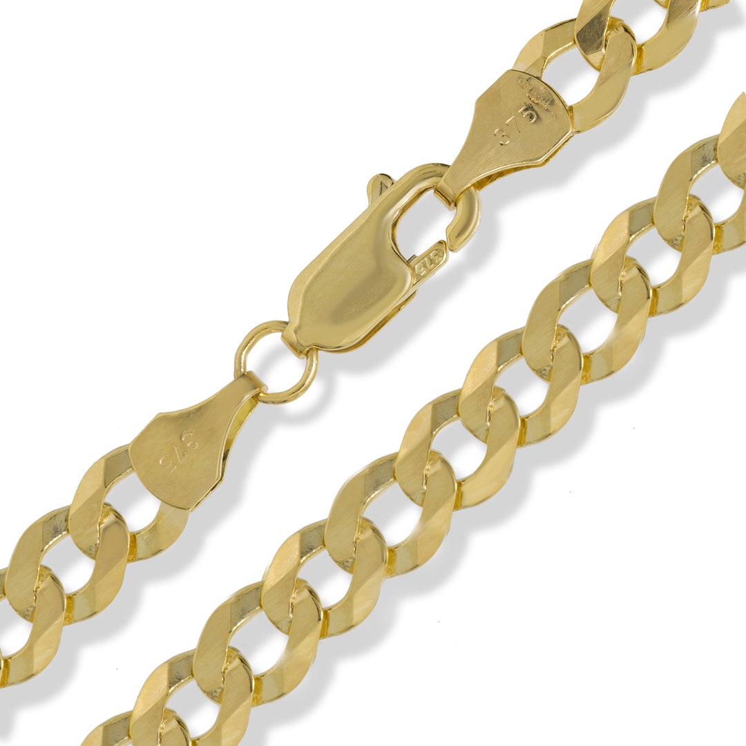 375 9CT Gold Curb Chain Yellow Solid Diamond Cut Link Pendant - Etsy