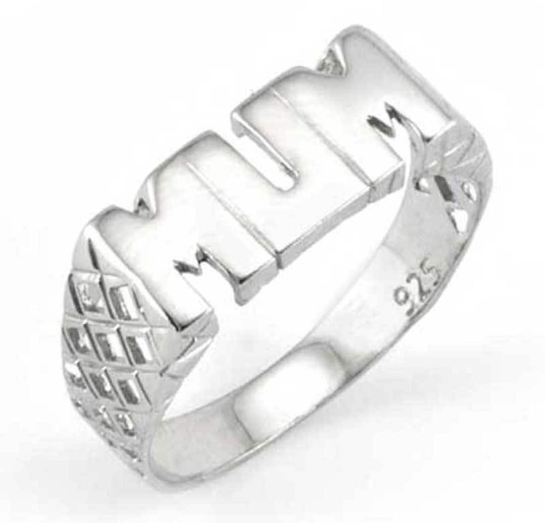 Sterling Silver Mum Ring Solid Plain Block Mummy Mother Basket Pattern ...