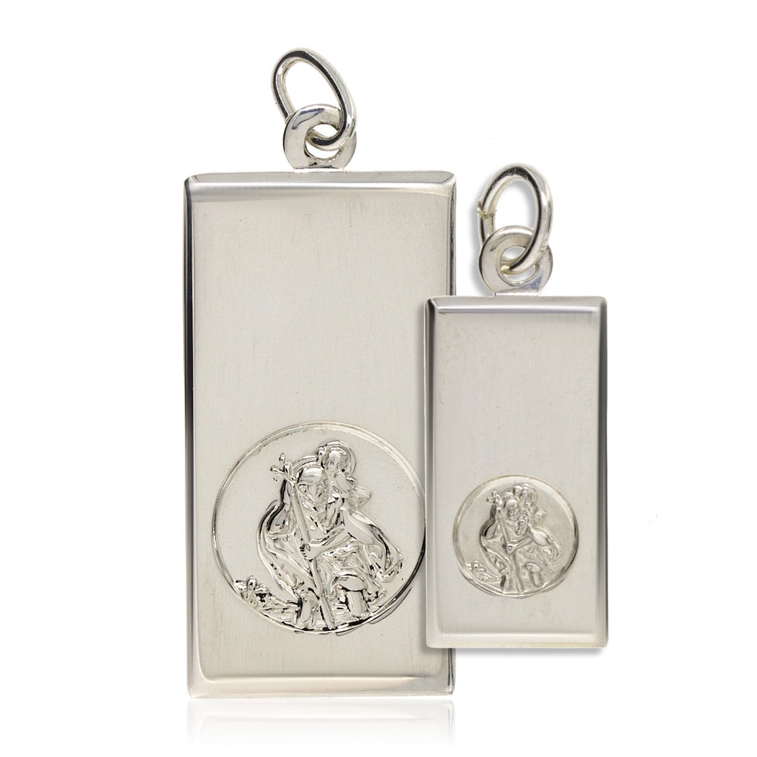 Sterling Silver St Christopher Engraving Option Solid Dog Tag Pendant ...