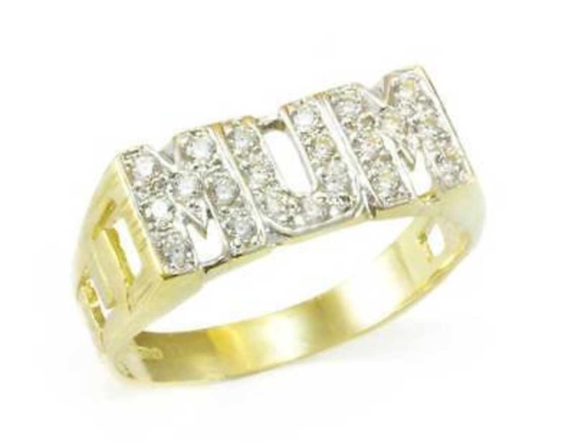 9CT Gold Mum Ring White Cubic Zirconia CZ Mummy Mother Curb | Etsy