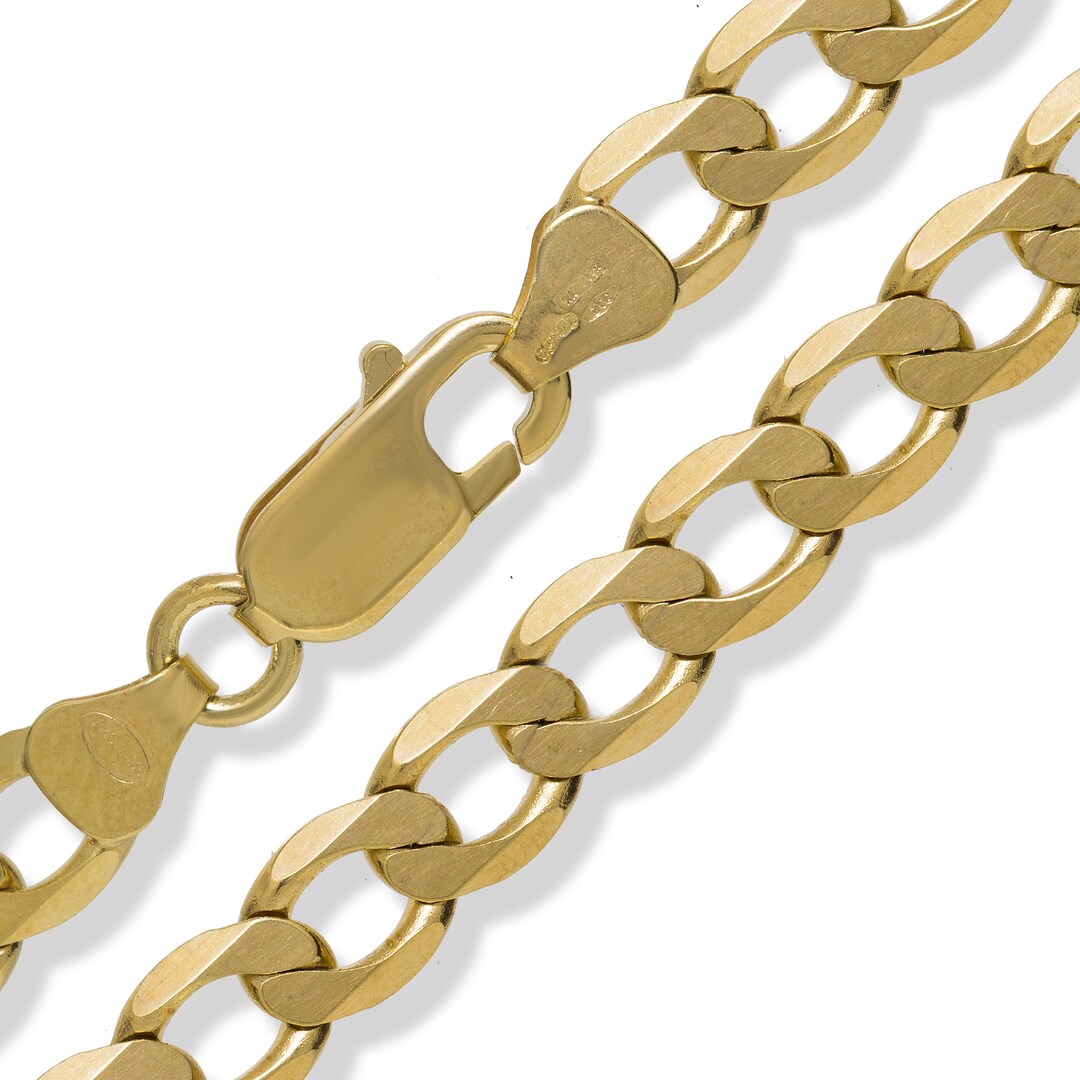 375 9CT Gold Curb Chain 6.0mm Yellow Solid Diamond Cut Link Pendant ...
