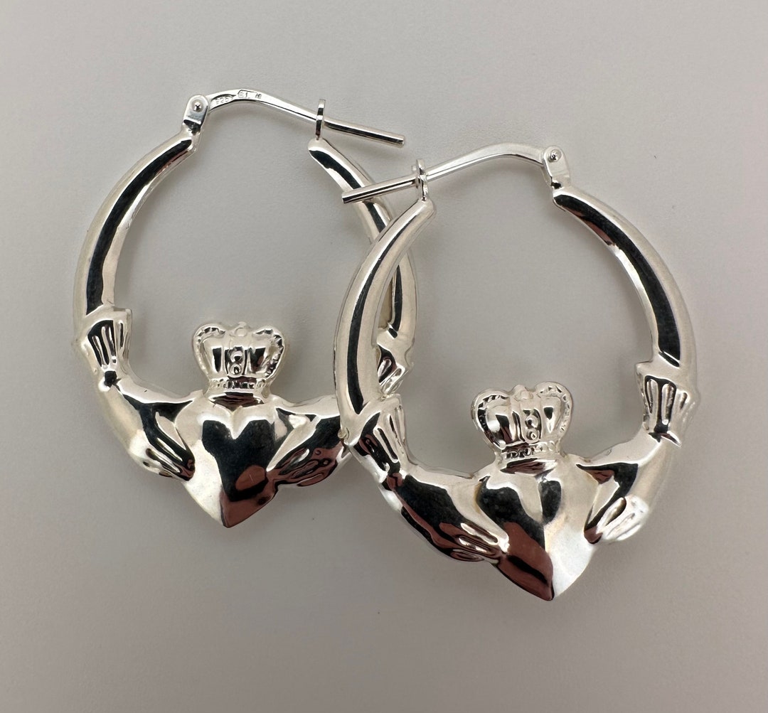 Sterling Silver Claddagh Hoop Earrings 31x15mm Creoles Gift Box - Etsy