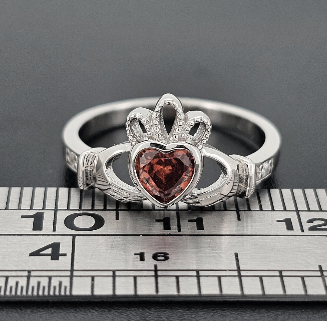 Sterling Silver Claddagh Ring Childs Ladies Gents Red Garnet CZ January ...