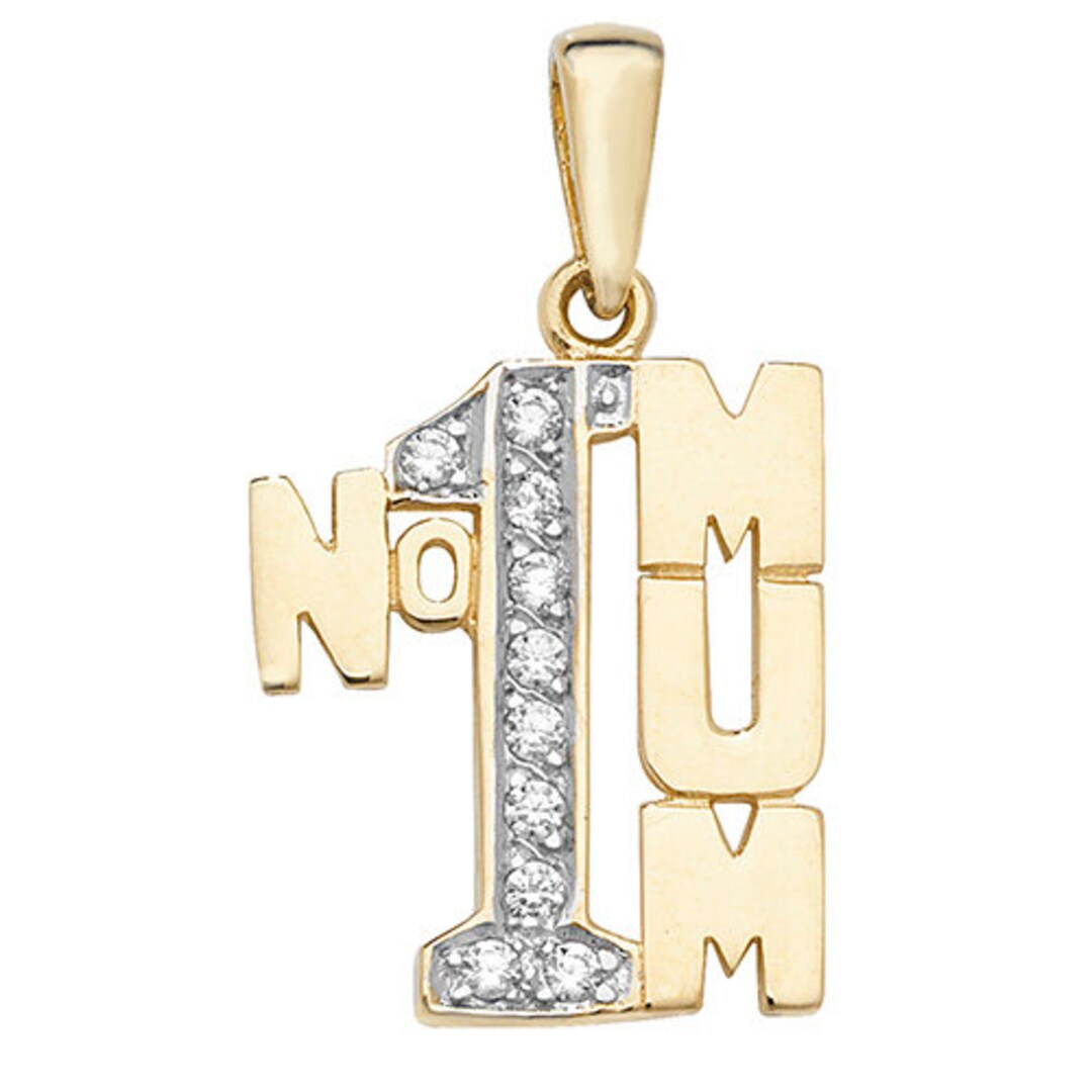 9ct Gold Mum Pendant No1 Mum Mother Mummy CZ Cubic Zirconia Ingot Tag ...